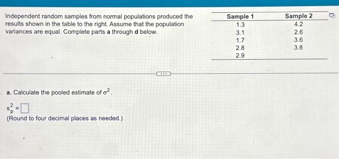 Solved Independent random samples from normal populations | Chegg.com