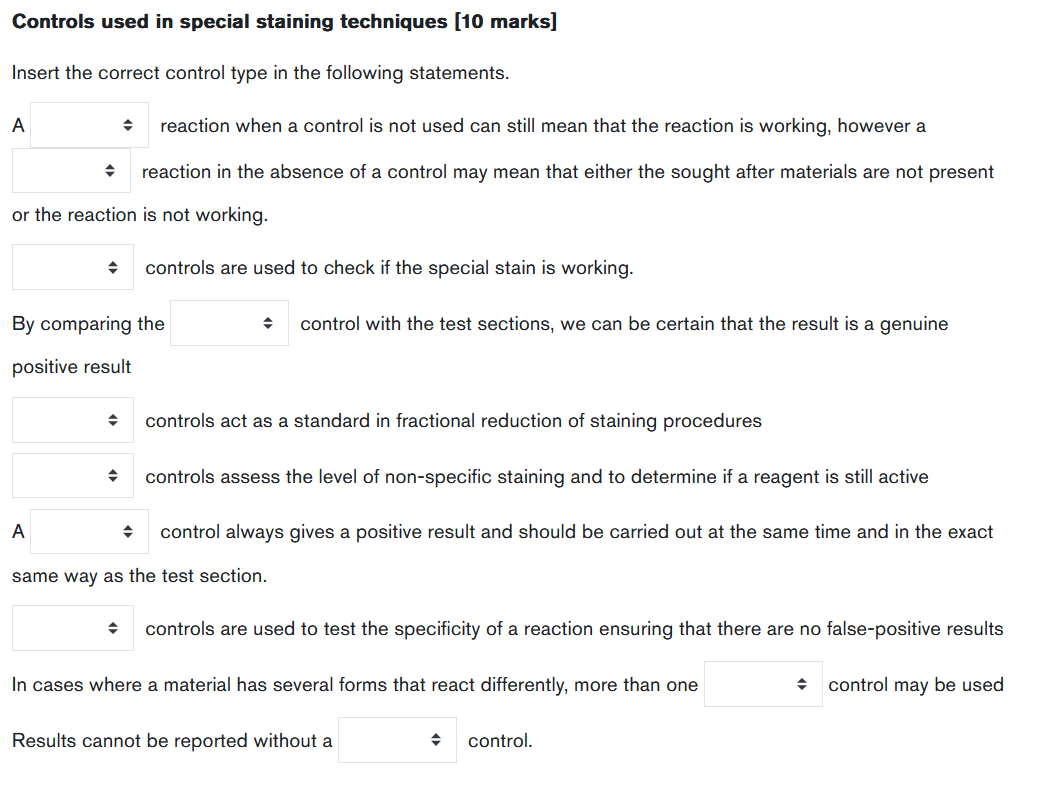 Solved Controls used in special staining techniques [10 | Chegg.com