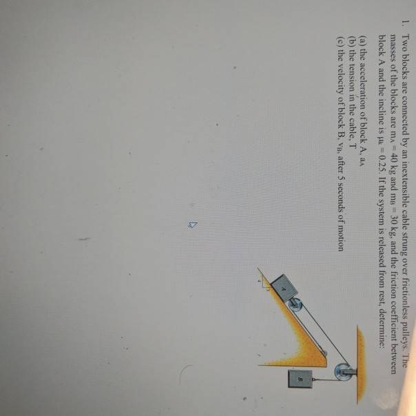 Solved 1. Two blocks are connected by an inextensible cable | Chegg.com