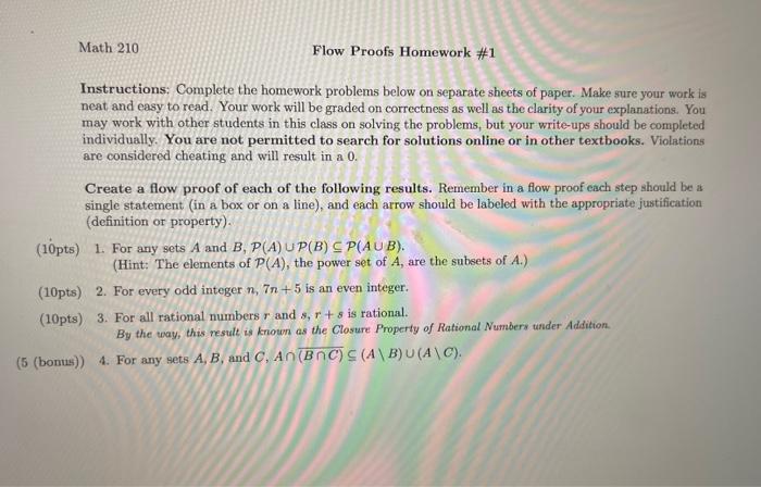Solved Math 210 Flow Proofs Homework 1 Instructions 