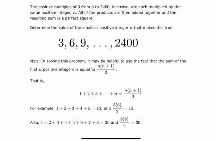 Solved The positive multiples of 3 from 3 to 2400 , | Chegg.com
