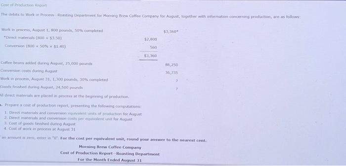 Solved Cout of Production Regont The debits to Whirk in | Chegg.com
