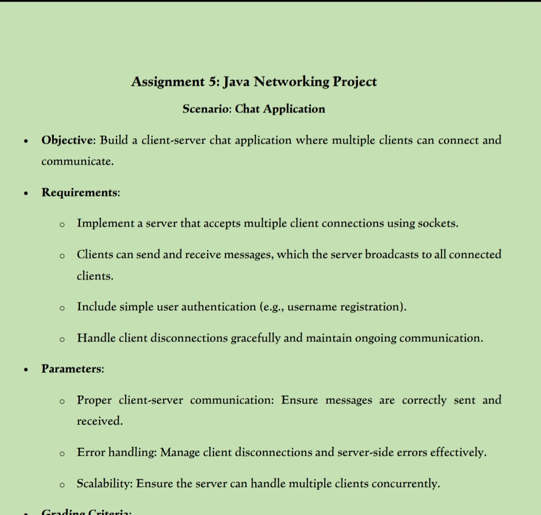 Solved Assignment 5: Java Networking ProjectScenario: Chat | Chegg.com