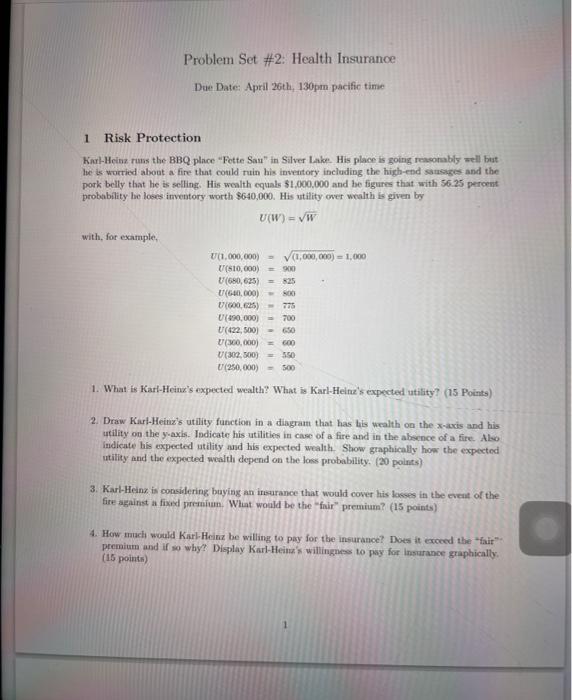 Solved Problem Set \#2: Health Insurance Dae Date: April | Chegg.com