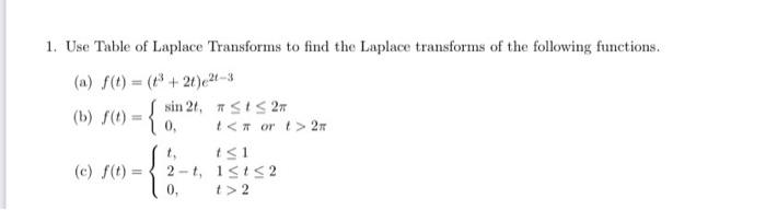 Solved 1. Use Table of Laplace Transforms to find the | Chegg.com