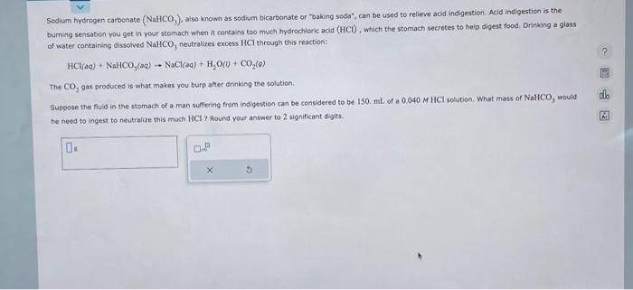 Solved Sodium hydrogen carbonate (NaHCO3), aiso known as | Chegg.com