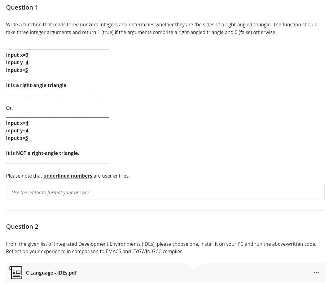 Solved Question 1 Write A Function That Reads Three Nonzero 8049