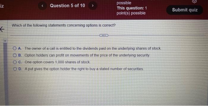 Solved Which of the following statements concerning options | Chegg.com