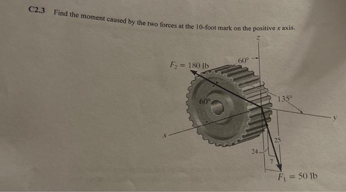 Solved C2.3 Find the moment caused by the two forces at the | Chegg.com
