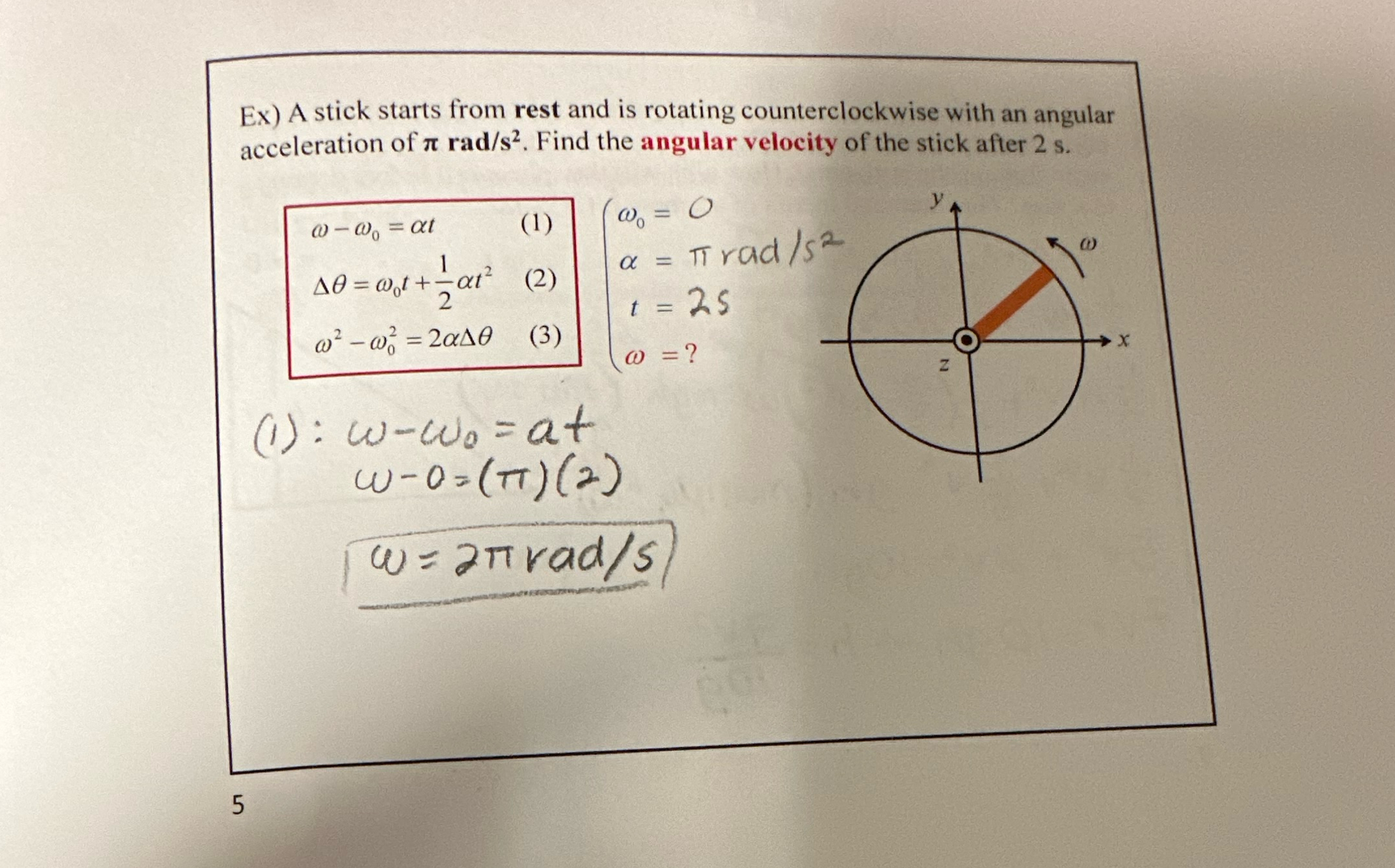 Solved Ex) ﻿A stick starts from rest and is rotating | Chegg.com
