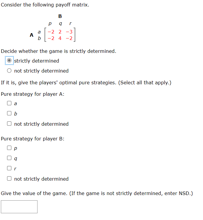 Solved Consider the following payoff matrix.BA | Chegg.com