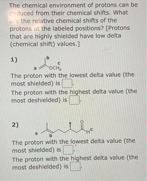 Solved The chemical environment of protons can be deduced | Chegg.com