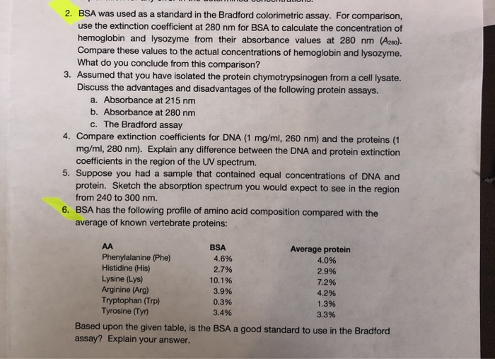 2. BSA was used as a standard in the Bradford | Chegg.com