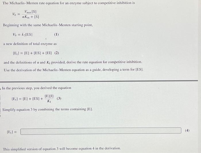 Solved The Michaelis Menten Rate Equation For An Enzyme