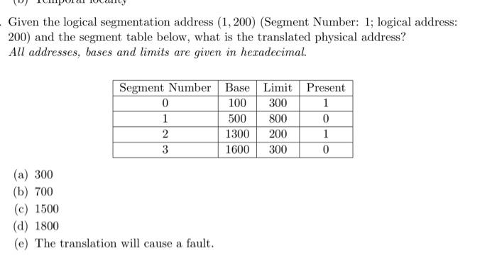 Solved Given the logical segmentation address (1,200) | Chegg.com
