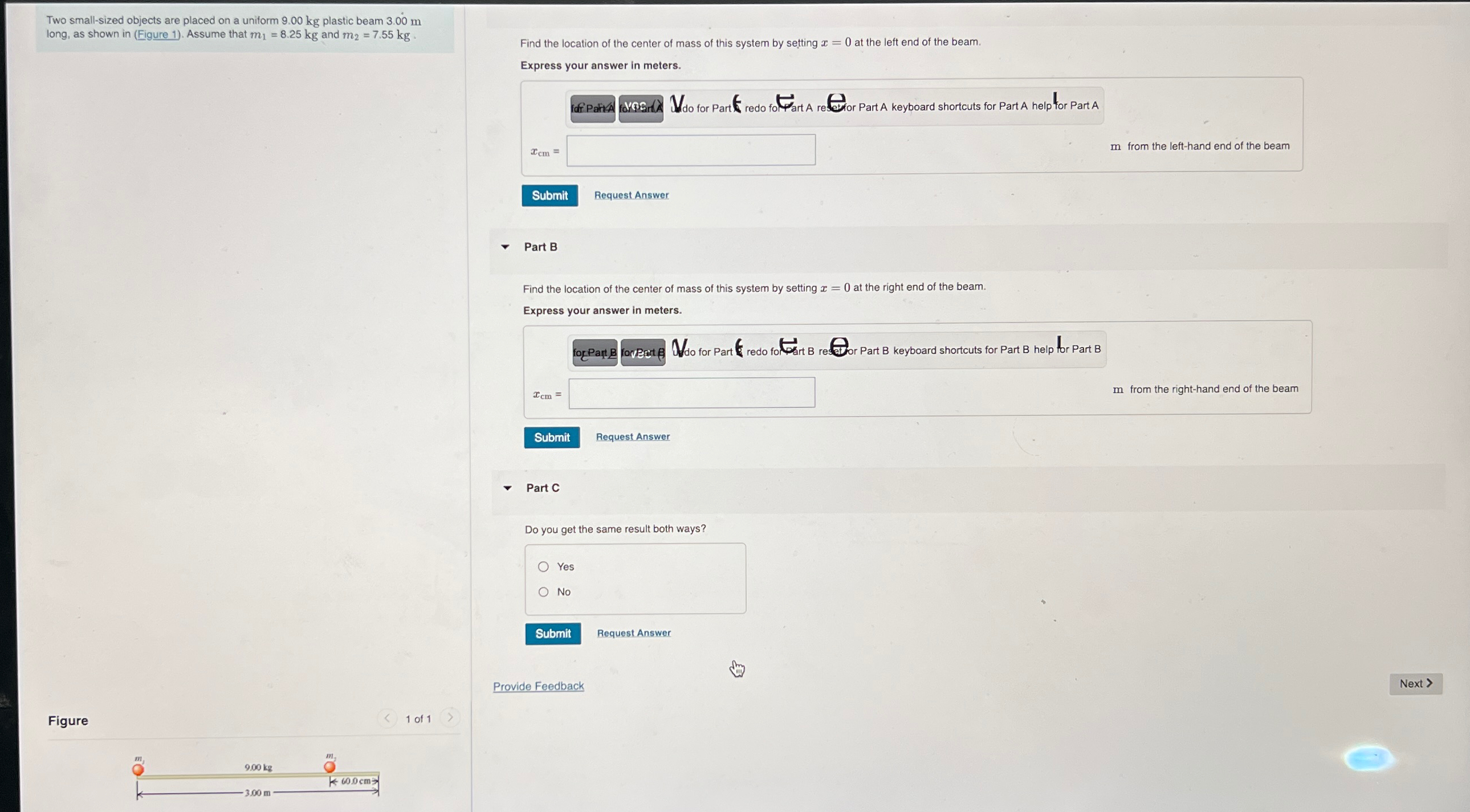 Solved Two small-sized objects are placed on a uniform | Chegg.com