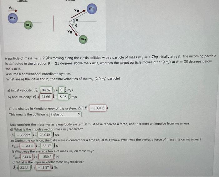 Solved A particle of mass m1=2.9 kg moving along the x axis | Chegg.com