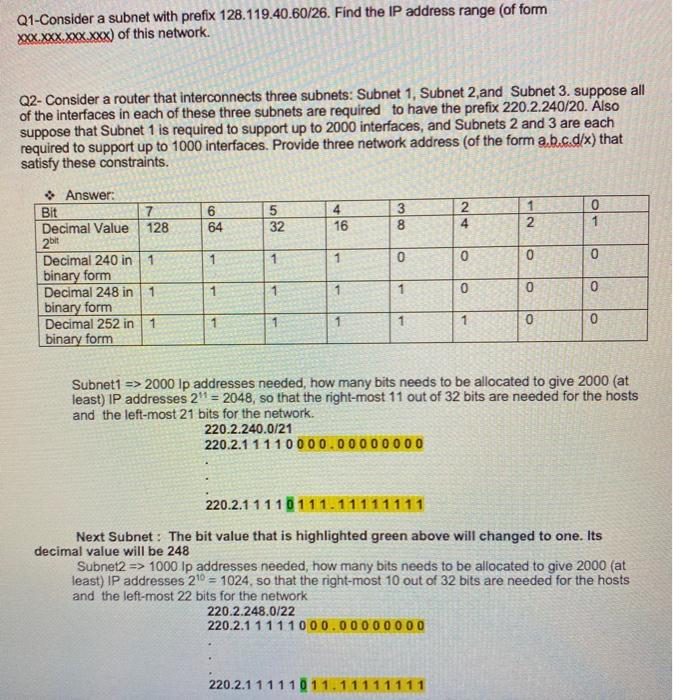 Solved Q1-Consider a subnet with prefix 128.119.40.60/26. | Chegg.com
