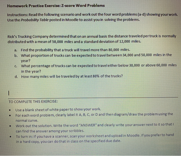 Solved Homework Practice Exercise: Z-score Word Problems | Chegg.com