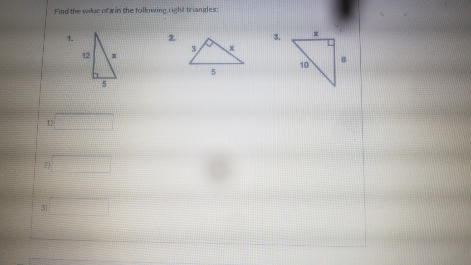 Solved Find the value of x in the following right triangles: | Chegg.com