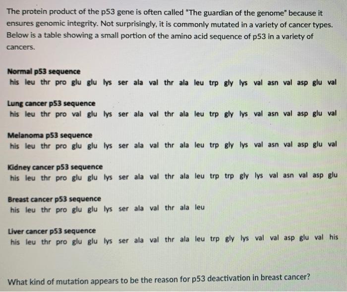 Solved The protein product of the p53 gene is often called | Chegg.com