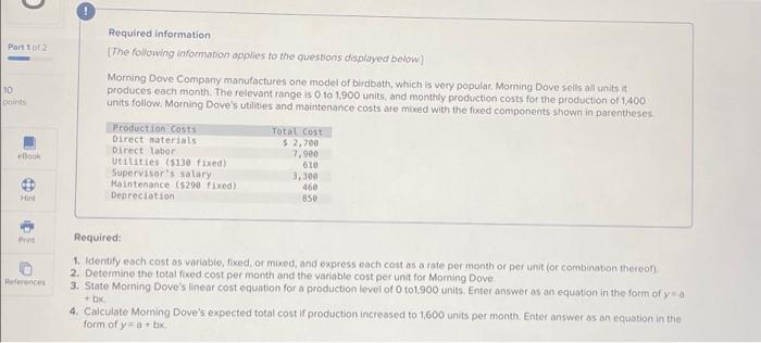 Solved Part 1 of 2 10 points eBook 101 Hint Print References | Chegg.com