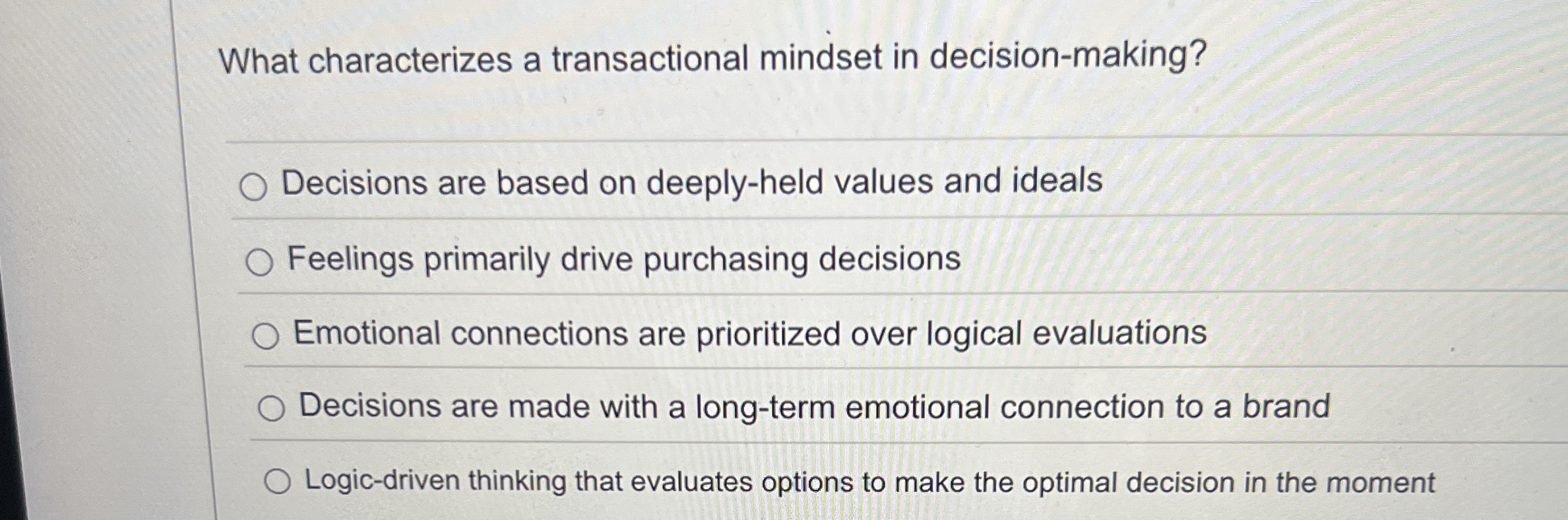 Solved What characterizes a transactional mindset in | Chegg.com