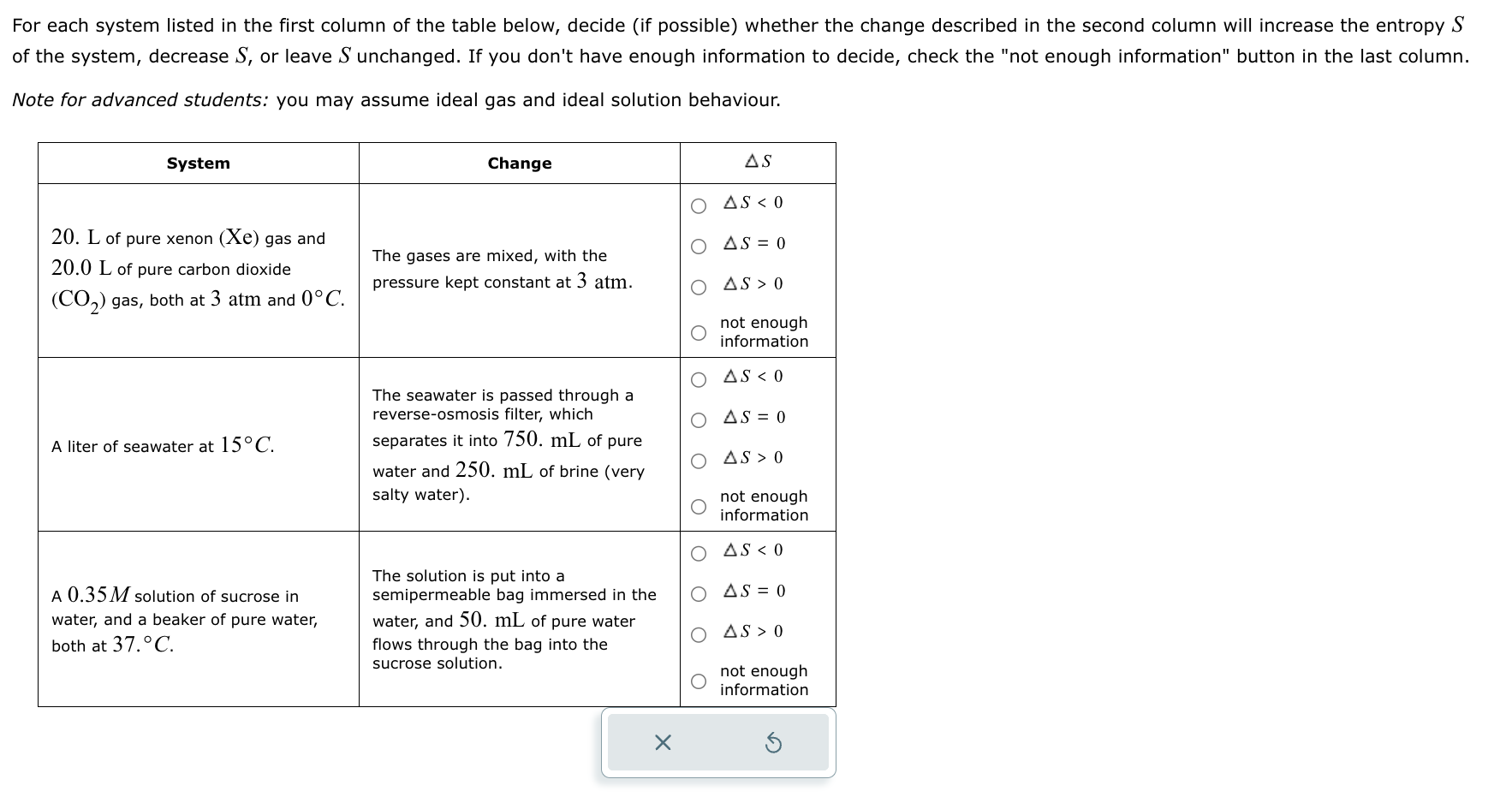Solved For each system listed in the first column of the | Chegg.com