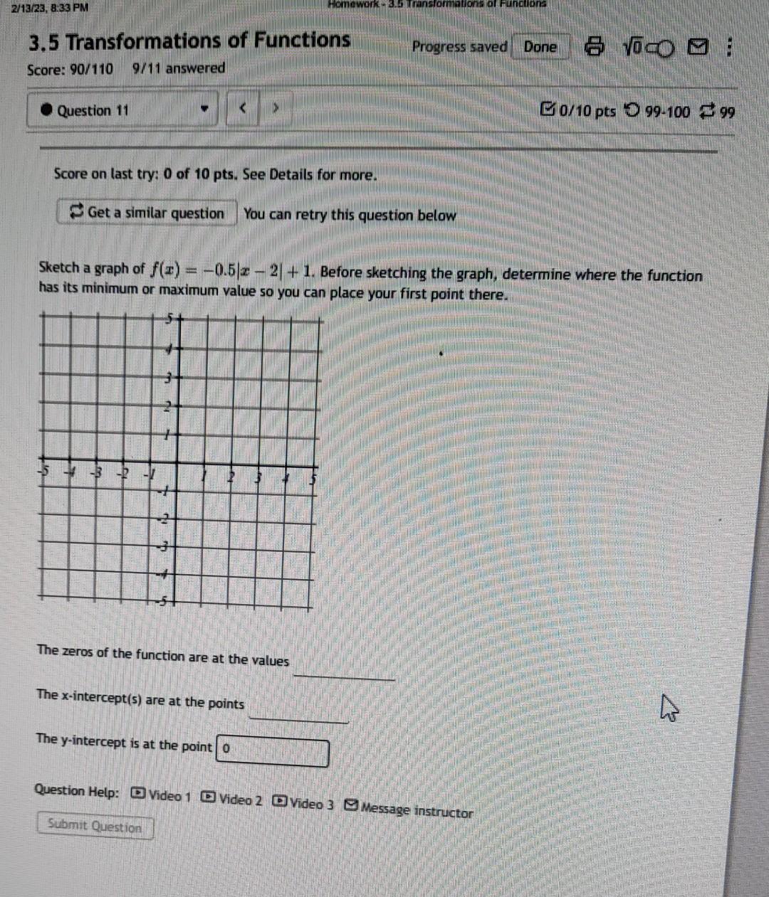 Solved Sketch a graph of f(x)=−0.5∣x−2∣+1. Before sketching | Chegg.com