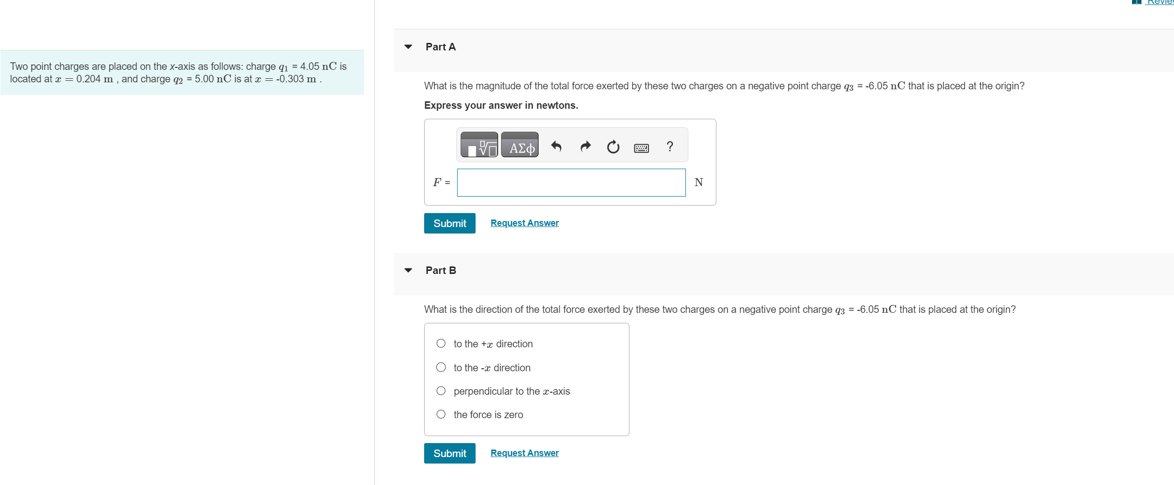 Solved Part ATwo point charges are placed on the x-axis as | Chegg.com