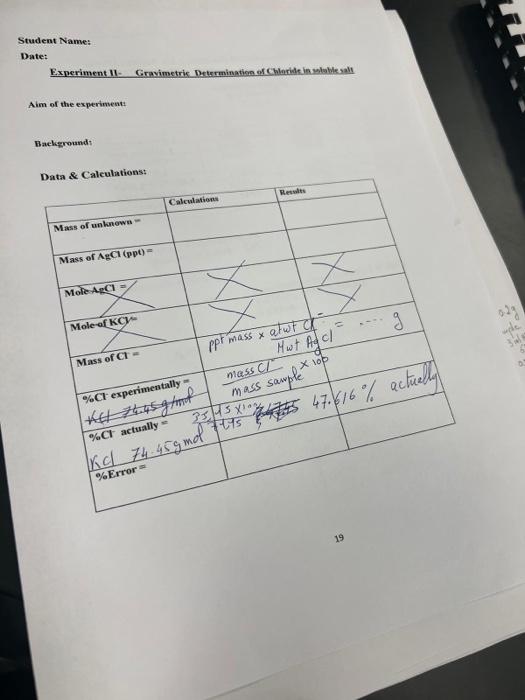 Student Name: Date: Experiment 11- Gravimetric | Chegg.com