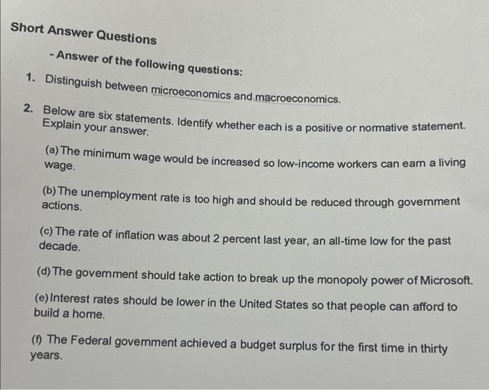 Solved Short Answer Questions - Answer of the following | Chegg.com