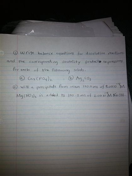 Solved Write balance equation for dissolution reactions and | Chegg.com