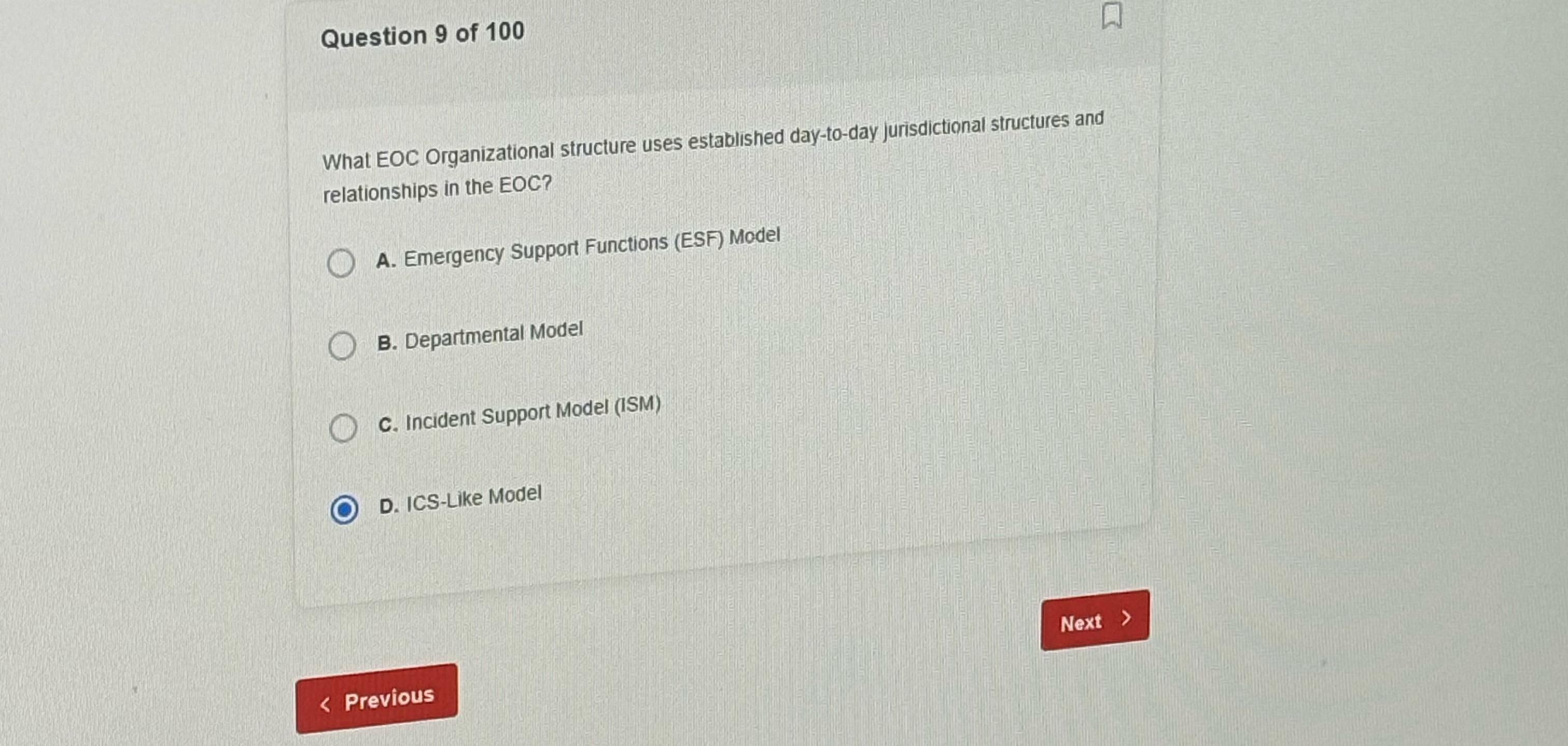 Solved Question 9 ﻿of 100What EOC Organizational structure | Chegg.com