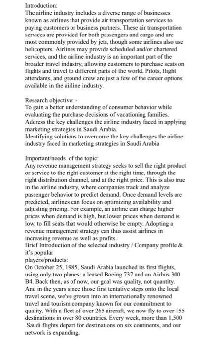 Airline industry Introduction: The airline industry | Chegg.com