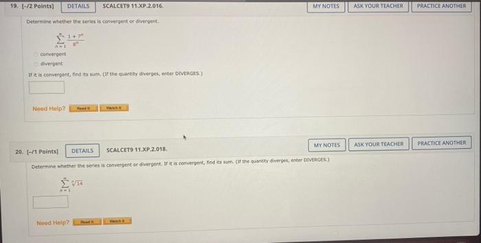 Solved 19. [-/2 Points) DETAILS SCALCET9 11.XP.2.016. MY | Chegg.com Solved 19. [-/2 Points) DETAILS SCALCET9 11.XP.2.016. MY | Chegg.com