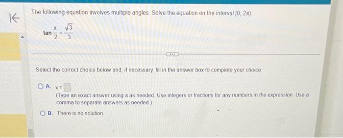 Solved The following equation involves multiple angles. | Chegg.com