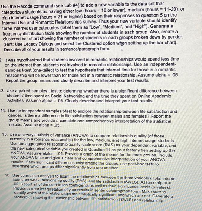 Use the Recode command (see Lab#4 ) to add a new | Chegg.com