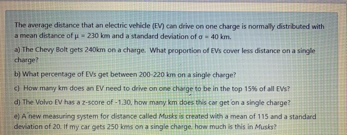 Solved The average distance that an electric vehicle (EV) | Chegg.com