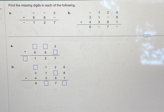 Solved Find the missing digits in each of the following. a. | Chegg.com