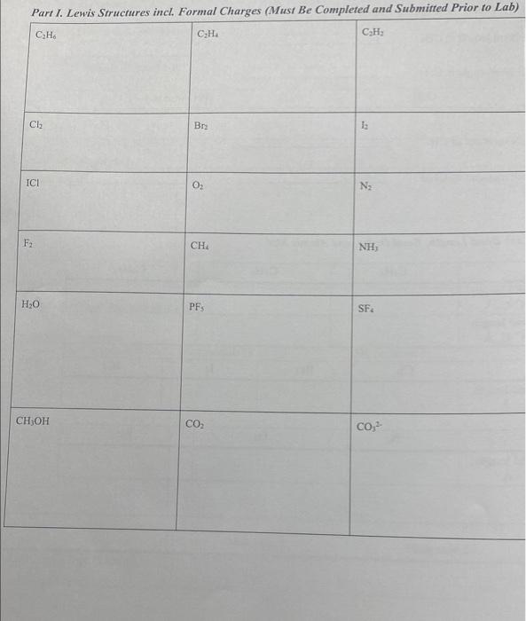 Solved Part I. Lewis Structures incl. Formal Charges (Must | Chegg.com