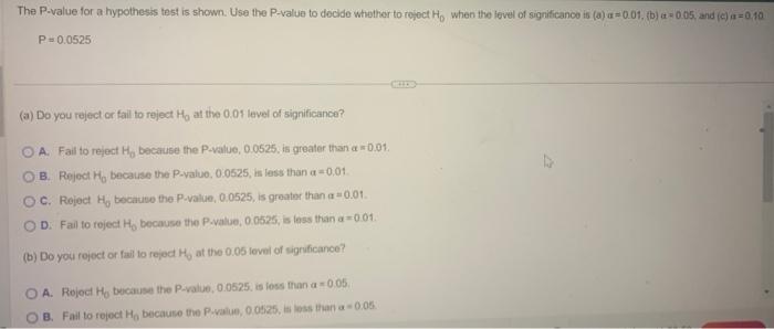 Solved The P-value for a hypothesis test is shown. Use the | Chegg.com