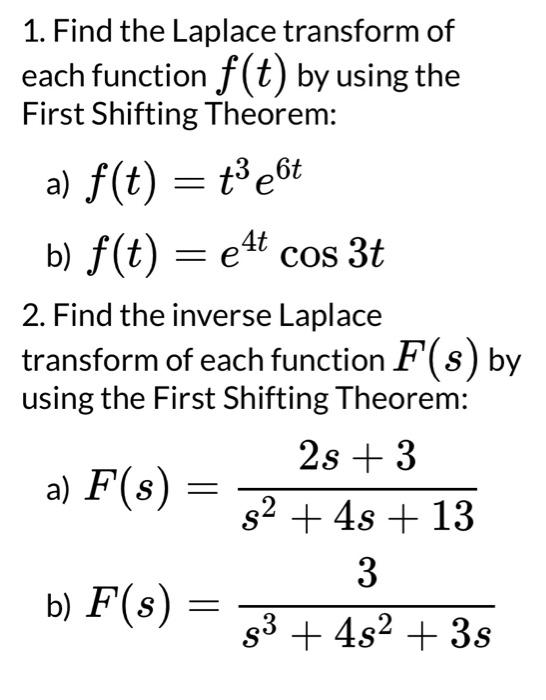 Solved 1. Find the Laplace transform of each function f(t) | Chegg.com