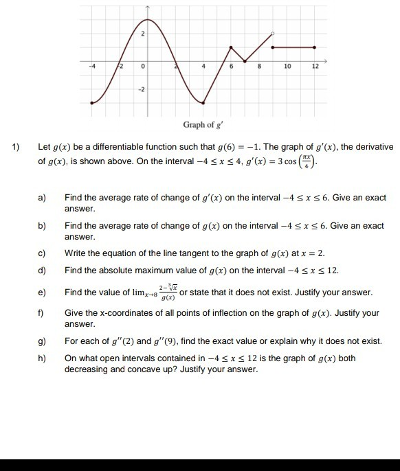 Solved 8 10 12 Graph of g 1) Let g(x) be a differentiable | Chegg.com