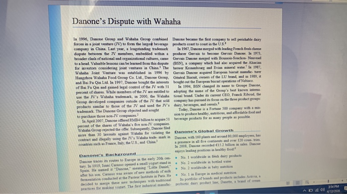Solved Danone's Dispute with Wahaha In 1996, Dance Group and | Chegg.com