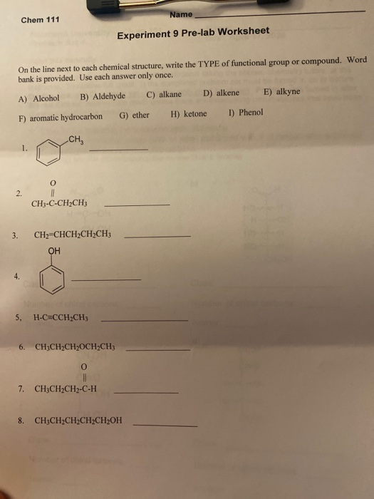 Solved Name Chem 111 Experiment 9 Pre-lab Worksheet On the | Chegg.com