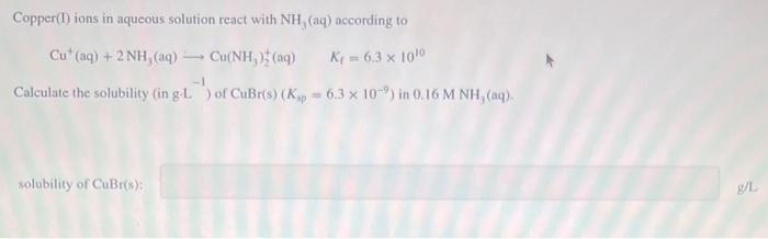Solved Copper( I) ions in aqueous solution react with | Chegg.com