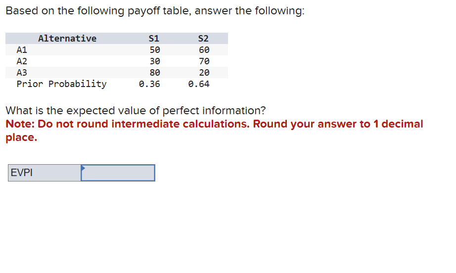 Solved Based on the following payoff table, answer the | Chegg.com