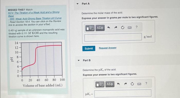 Solved MISSED THIS? Watch KCV: The Tiration of a Weak.Acid | Chegg.com