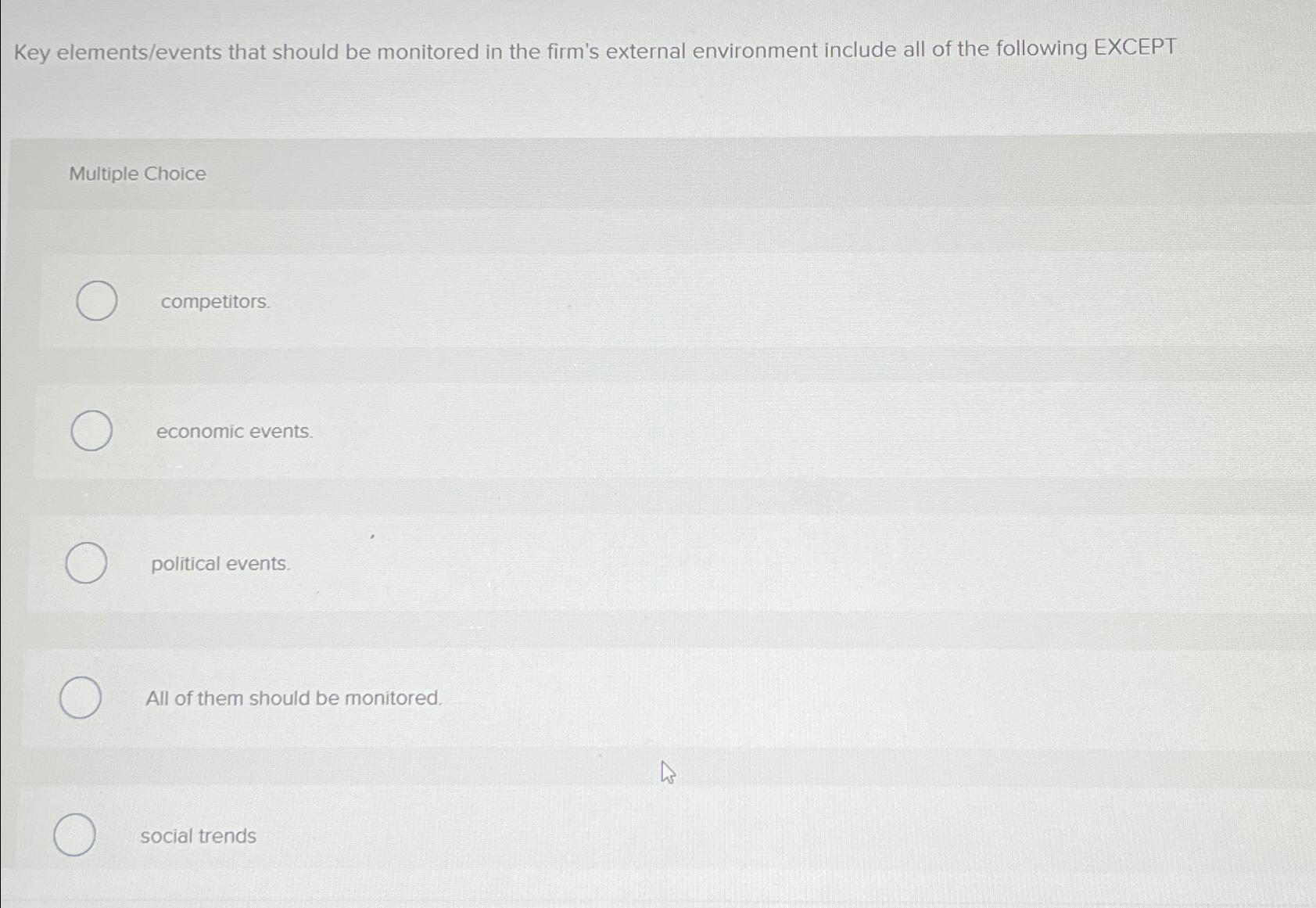 Solved Key elements/events that should be monitored in the | Chegg.com